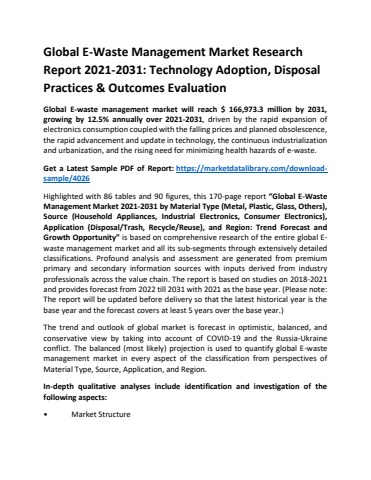 Global E-Waste Management Market Research Report 2021-2031: Technology ...