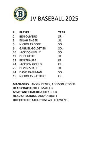 JV BASEBALL 2025