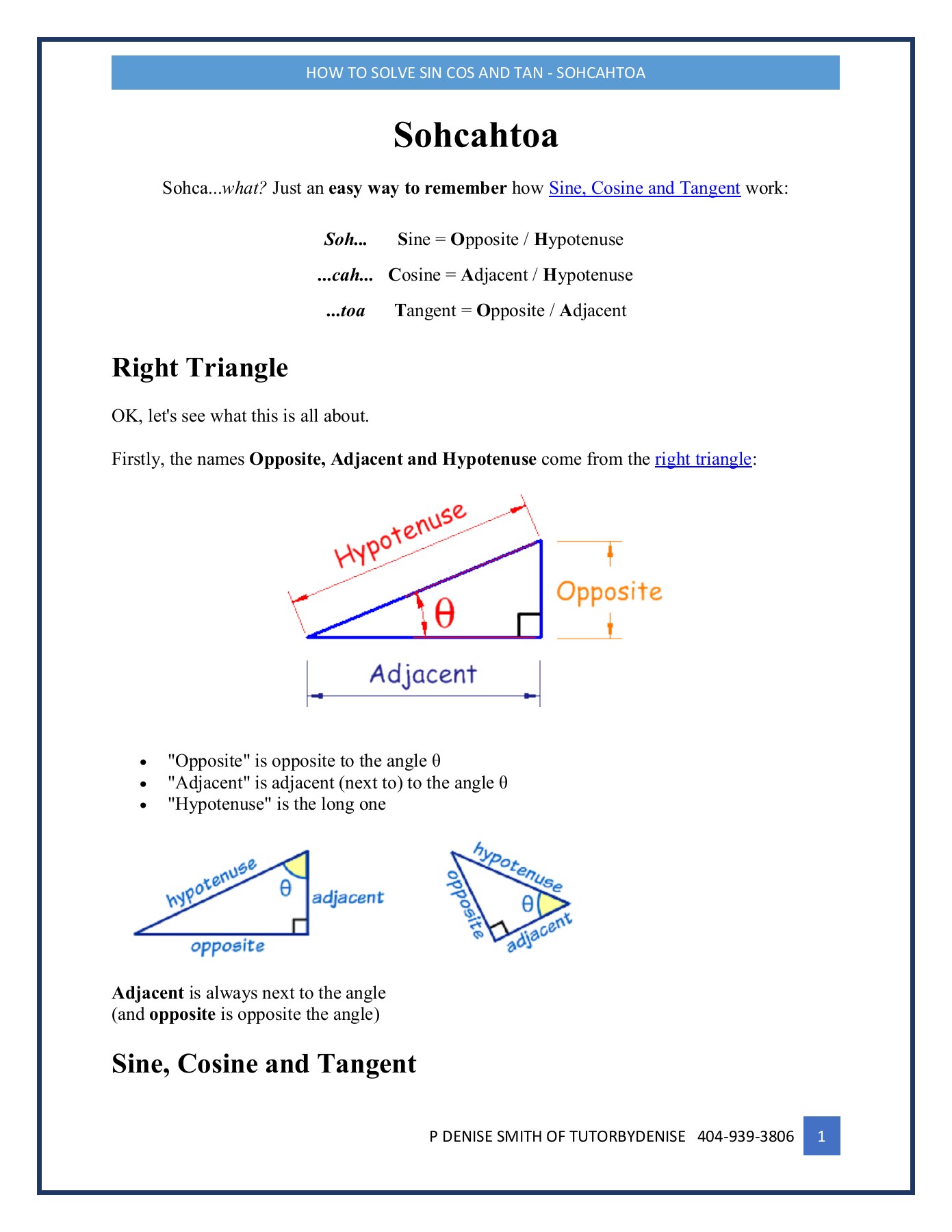 Sin Cos Tan Triangle Trigonometry Triangle Proportion Formulas Stock