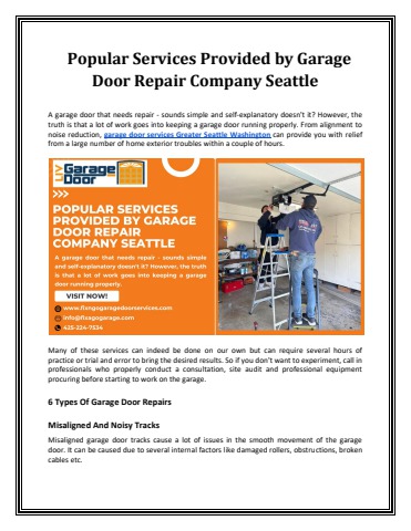 Popular Services Provided by Garage Door Repair Company Seattle