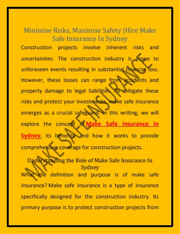 MINIMISE RISKS, MAXIMISE SAFETY |HIRE MAKE SAFE INSURANCE IN SYDNEY