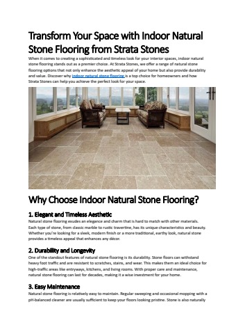 Transform Your Space with Indoor Natural Stone Flooring from Strata Stones