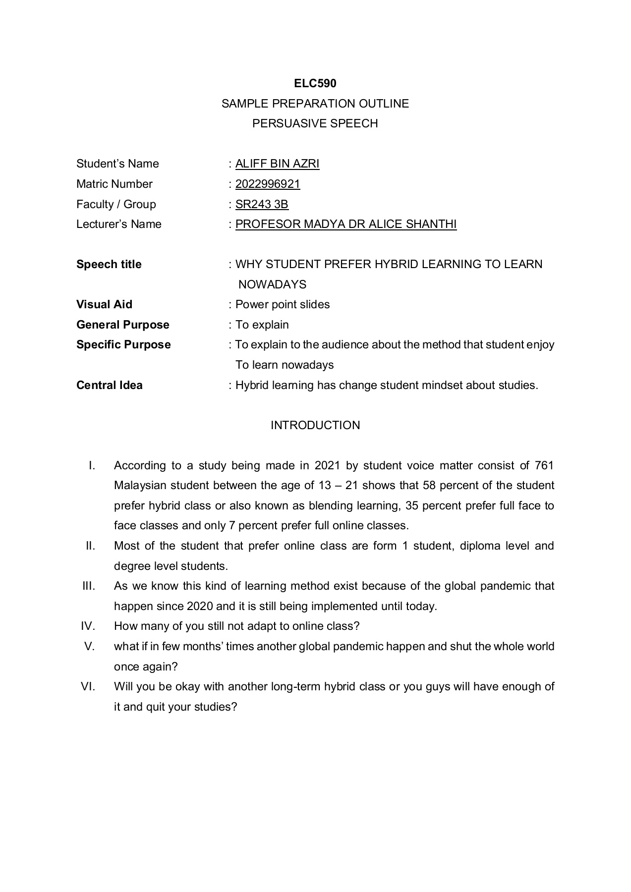 Introduction Speech Manuscript Examples