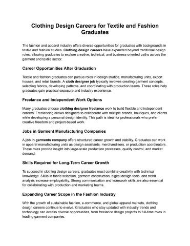 Clothing Design Careers for Textile and Fashion Graduates