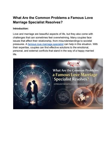 What Are the Common Problems a Famous Love Marriage Specialist Resolves?