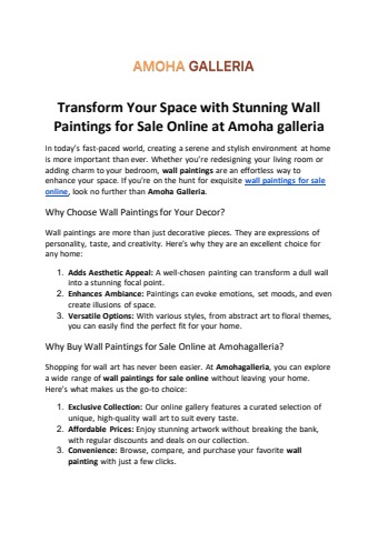 Transform Your Space with Stunning Wall Paintings for Sale Online at ...