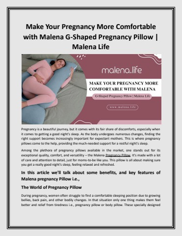 Make Your Pregnancy More Comfortable with Malena G-Shaped Pregnancy Pillow Malena Life - Malena ...