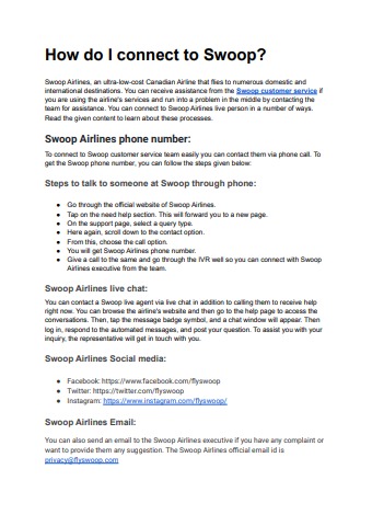 How do I connect to Swoop