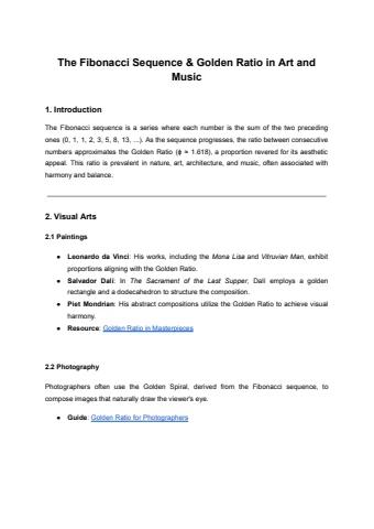 The Fibonacci Sequence & Golden Ratio in Art and Music