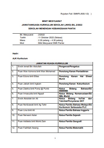 MINIT MESYUARAT KURIKULUM BIL 2 2022 - cyntiaeybie Flip PDF | AnyFlip