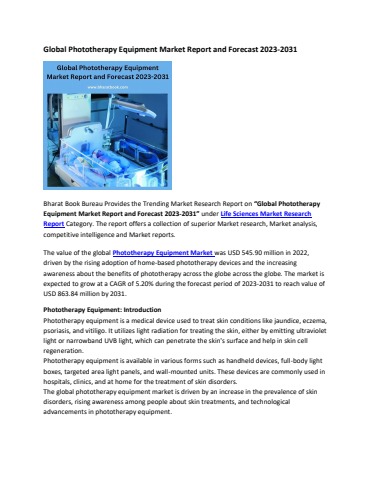 Global Phototherapy Equipment Market Report and Forecast 2023-2031 ...