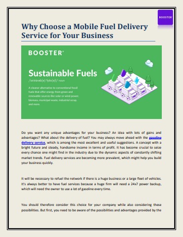 Why Choose a Mobile Fuel Delivery Service for Your Business