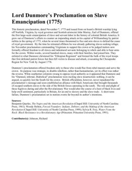 Lord Dunmore’s Proclamation on Slave Emancipation (1775) - Guset User ...