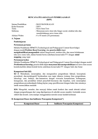 RPP SOFIYANI ULFA-ENGLISH 2A-NEWS ITEM TEXT (1) - Sofiyani Ulfa Flip PDF | AnyFlip