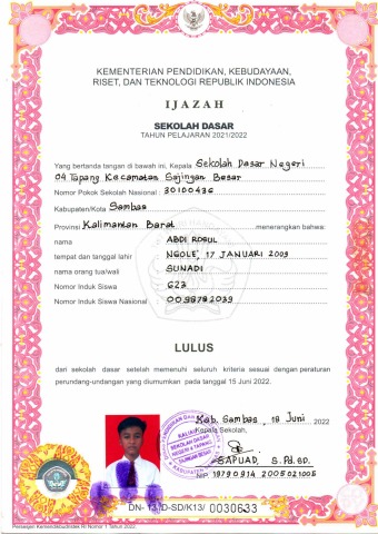 Ijazah SDN 04 Tapang Tahun Pelajaran 2021/2022 - SAPUAD Flip PDF | AnyFlip