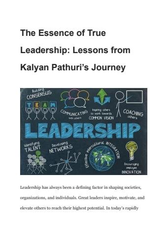 The Essence of True Leadership: Lessons from Kalyan Pathuri’s Journey