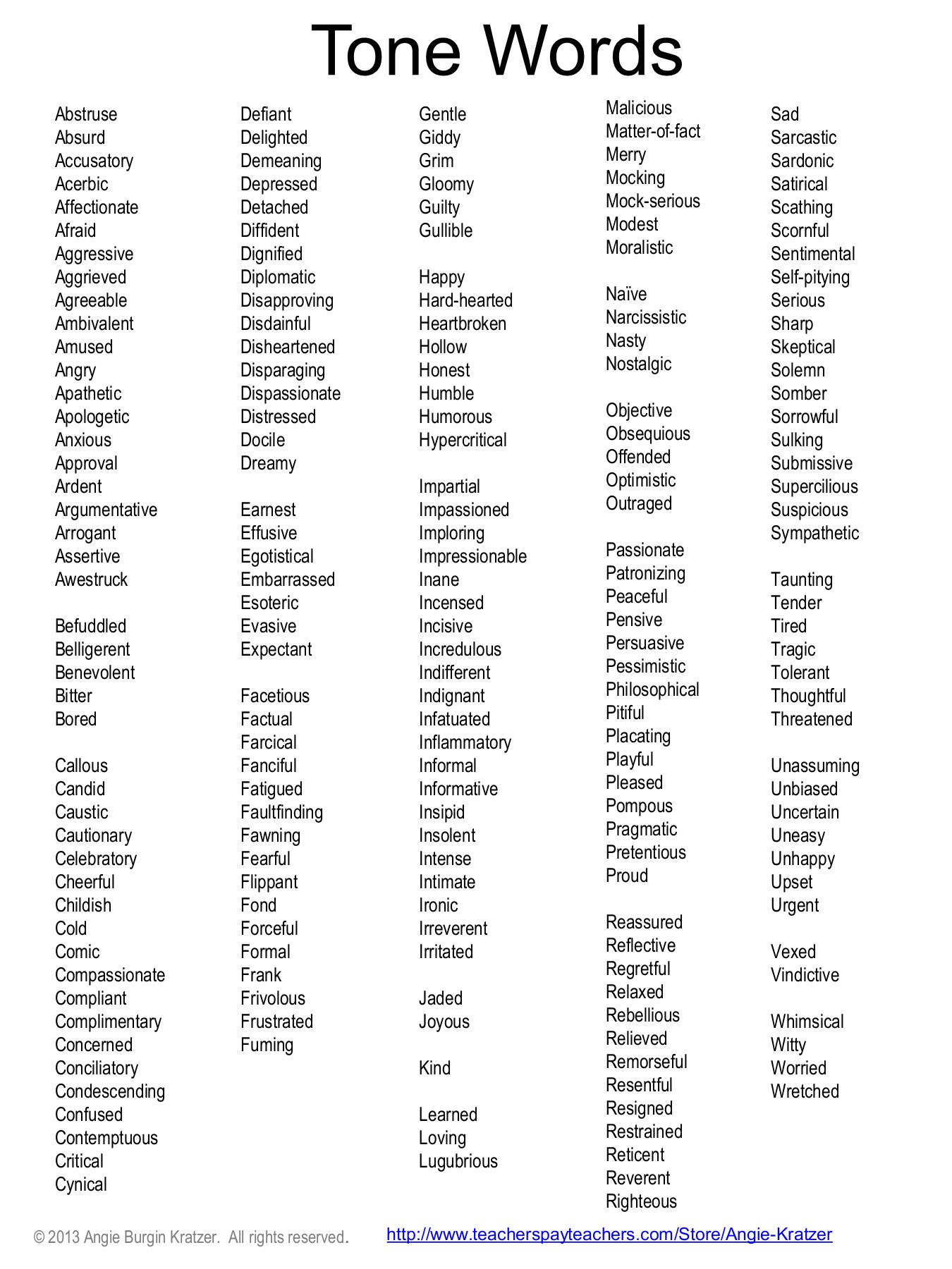 Tone Word List