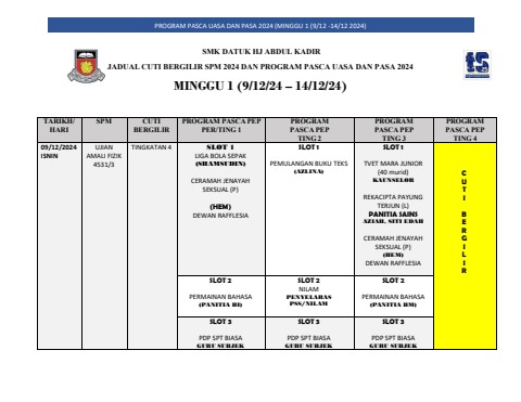 PROGRAM PASCA UASA 2024 MINGGU 1