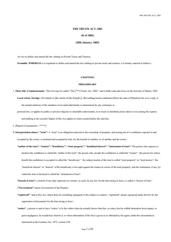 THE TRUSTS ACT, 1882 (II of 1882) [28th January, 1882] - Werewolf1975 ...