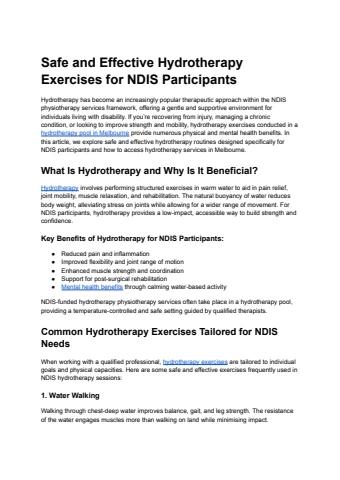 Safe and Effective Hydrotherapy Exercises for NDIS Participants ...