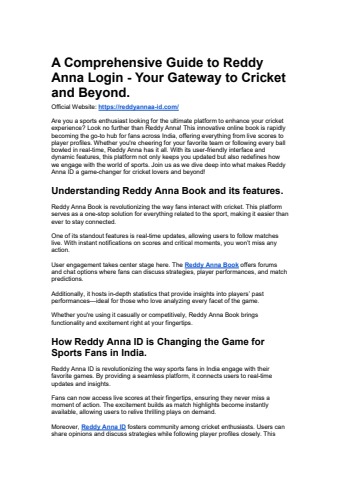 A Comprehensive Guide to Reddy Anna Login - Your Gateway to Cricket and ...