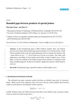 Bounded gaps between products of special primes - Math/CS - Guset User ...