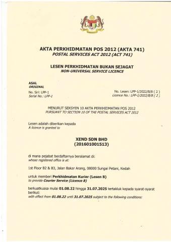 Contoh Lesen di Bawah Akta Perkhidmatan Pos 2012