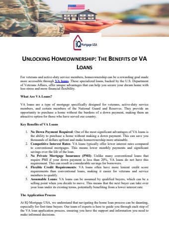 UNLOCKING HOMEOWNERSHIP: THE BENEFITS OF VA LOANS