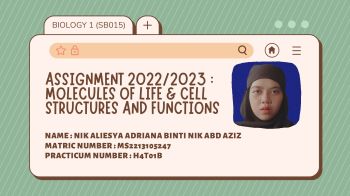 BIOLOGY 1 (SB015) ASSIGNMENT 20222023 MOLECULES OF LIFE & CELL STRUCTURES AND FUNCTIONS (1) - m ...