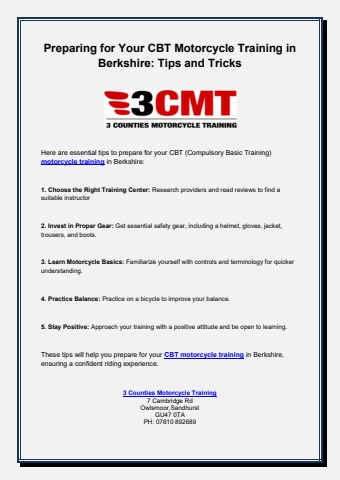 Preparing for Your CBT Motorcycle Training in Berkshire: Tips and Tricks