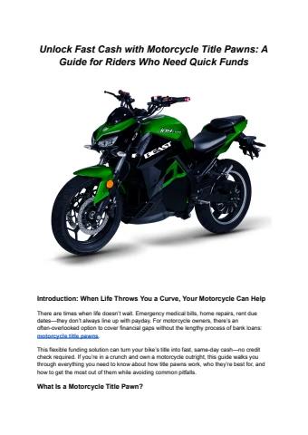 Unlock Fast Cash with Motorcycle Title Pawns_ A Guide for Riders Who ...