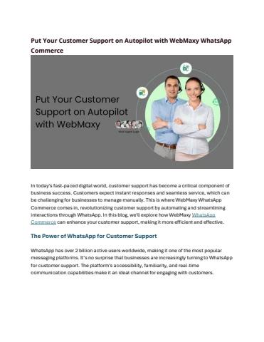 Put Your Customer Support on Autopilot with WebMaxy WhatsApp Commerce