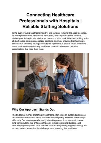 Connecting Healthcare Professionals with Hospitals _ Reliable Staffing ...