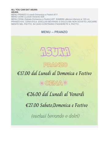 RISTORANTE ASUKA - ALL YOU CAN EAT - MENU pranzo - alinaokuneva.it Flip ...