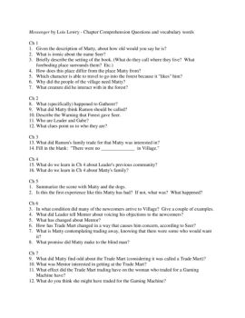 Messenger by Lois Lowry - Questions and Vocabulary - Guset User Flip ...