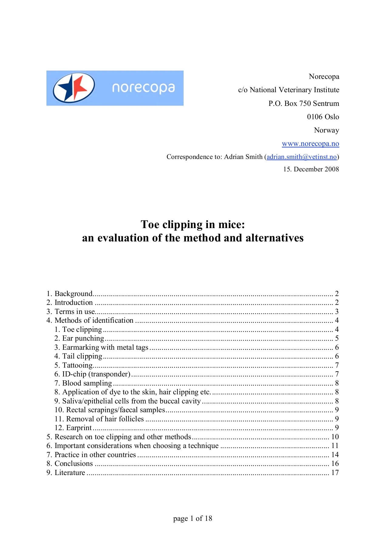 Toe Clipping In Mice: An Evaluation of the Method and ...