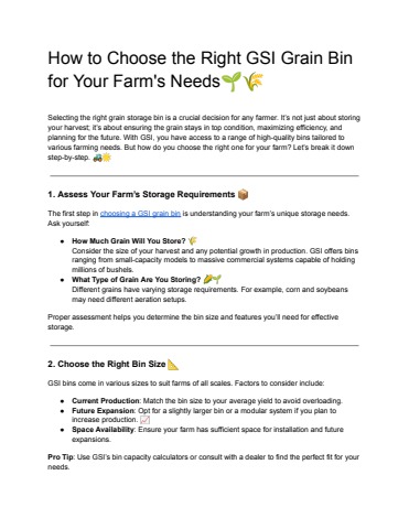 How to Choose the Right GSI Grain Bin for Your Farm's Needs