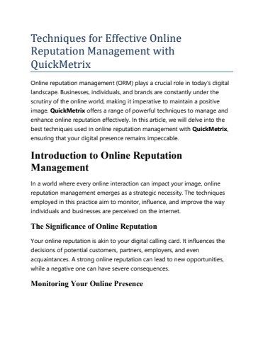Techniques for Effective Online Reputation Management with QuickMetrix ...
