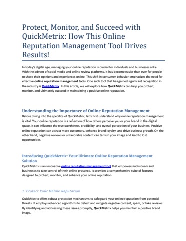 Protect, Monitor, and Succeed with QuickMetrix - How This Online Reputation Management Tool ...
