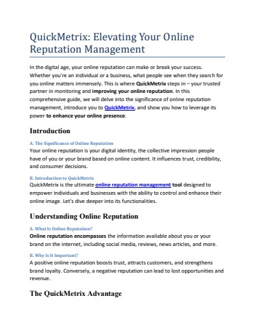 QuickMetrix- Elevating Your Online Reputation Management - Quick Metrix Flip PDF | AnyFlip