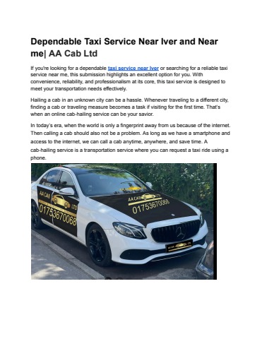 Trusted Taxi Service Near Iver – Comfortable, Reliable, and Affordable ...