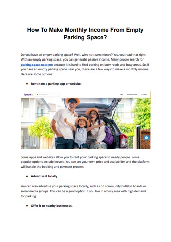 How To Make Monthly Income From Empty Parking Space