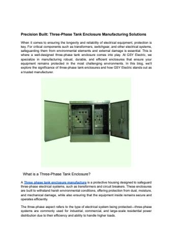 Three phase tank enclosure manufacture