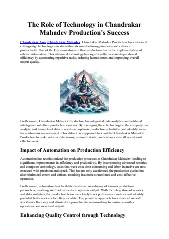 The Role of Technology in Chandrakar Mahadev Production's Success