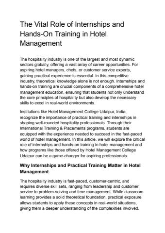 The Vital Role of Internships and Hands-On Training in Hotel Management