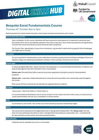Bespoke Excel Fundamentals Course Thursday 24th October 9am to 5pm ...