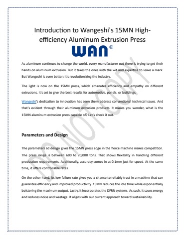 Introduction to Wangeshi's 15MN High-efficiency Aluminum Extrusion Press - outashi.seo Flip PDF ...