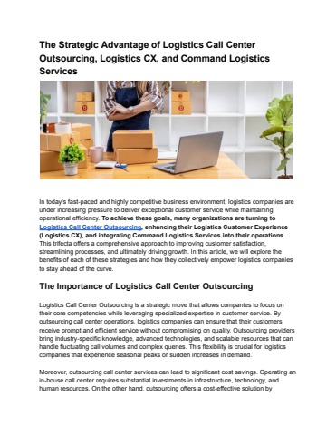 The Strategic Advantage of Logistics Call Center Outsourcing, Logistics ...