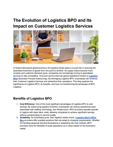 The Evolution of Logistics BPO and Its Impact on Customer Logistics Services - bpologisticss ...