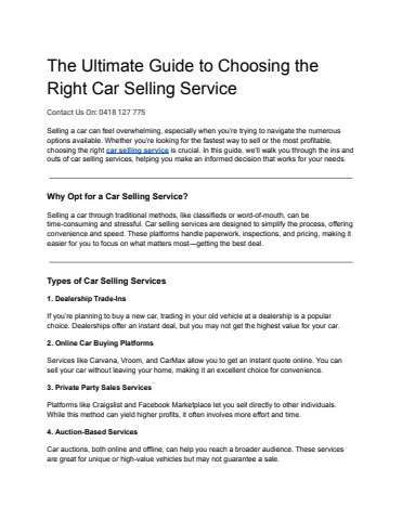 The Ultimate Guide to Choosing the Right Car Selling Service